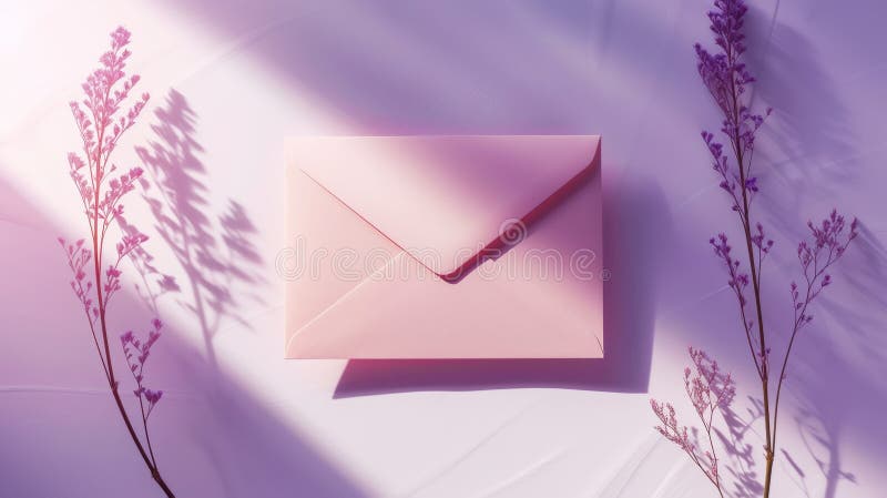 Modern Postal Aesthetic Envelope with Lavender on Light Background with ...