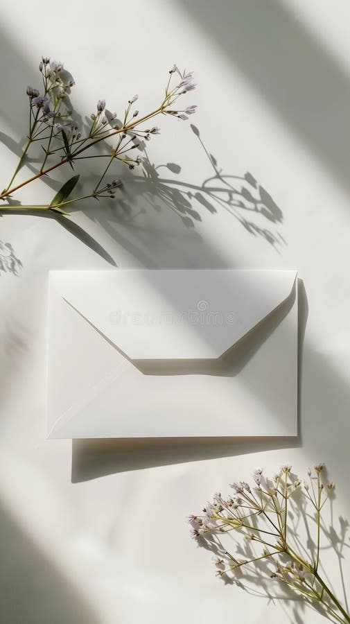 Modern Postal Aesthetic Envelope on Light Background with Shadows. Copy ...