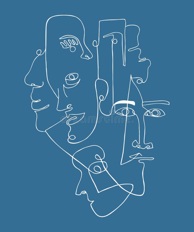 Modern Poster With Linear Abstract Faces. Continuous Line Art. One Line ...