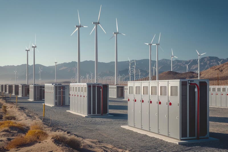 Modern Power with Wind, Solar, and Battery Storage, Vast Copy Space ...