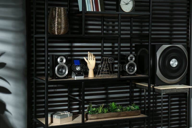 Entertainment Shelving Area in Living Room Stock Photo - Image of audio ...