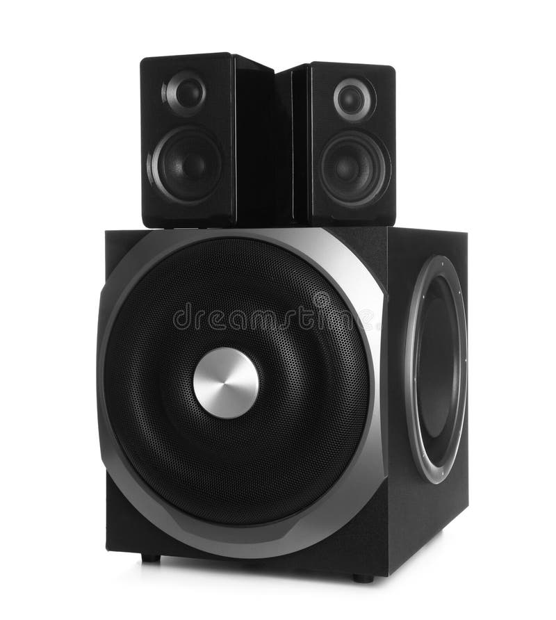Modern Powerful Audio Speaker System on White Background Stock Image ...