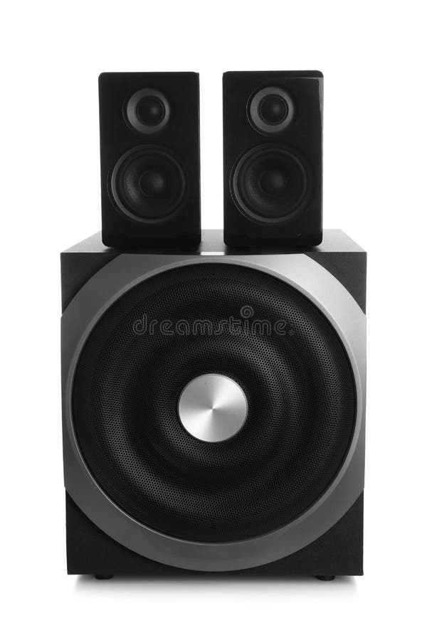 Modern Powerful Audio Speaker System on White Background Stock Photo ...