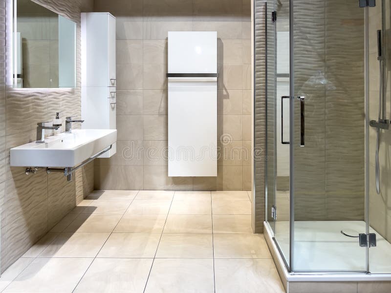 Modern Practical Shower Room. Stock Image - Image of style, sink: 291425989