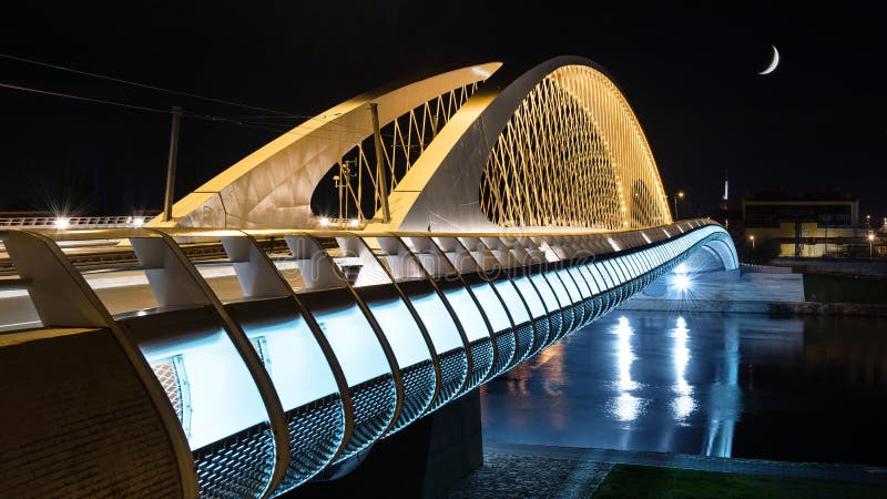 Modern Prague Bridge Over the Vltava River Stock Image - Image of color ...