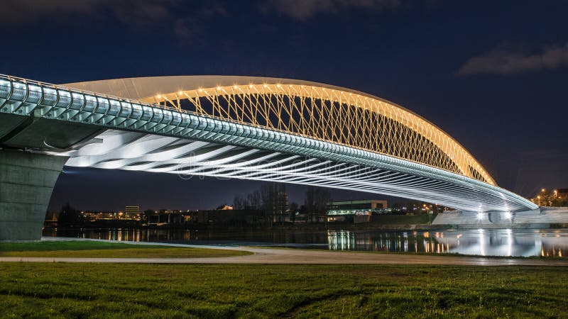 Modern Prague Bridge Over the Vltava River Stock Photo - Image of white ...