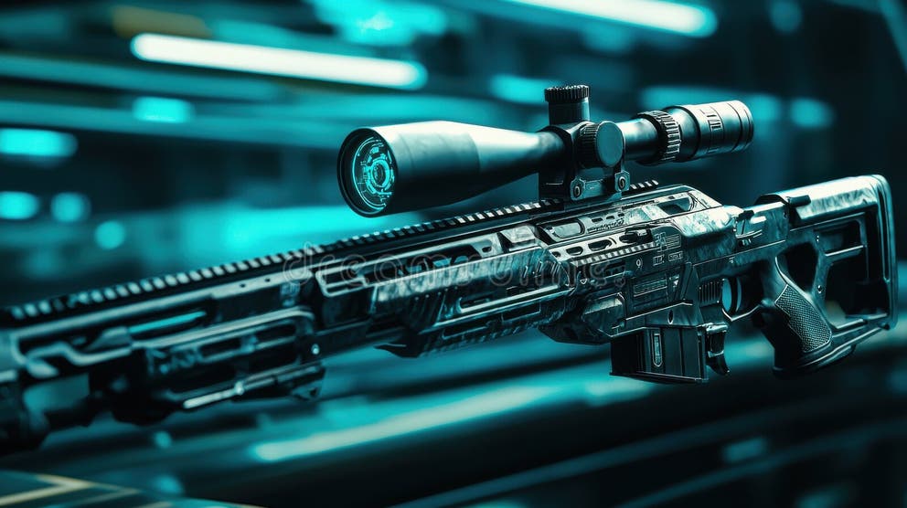 Modern Precision Rifle with Scope in High-Tech Environment Stock ...