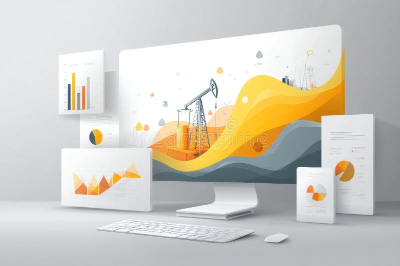 Clean Mockup Showcasing an Oil Company Presentation Background with Graphical Elements and Data ...
