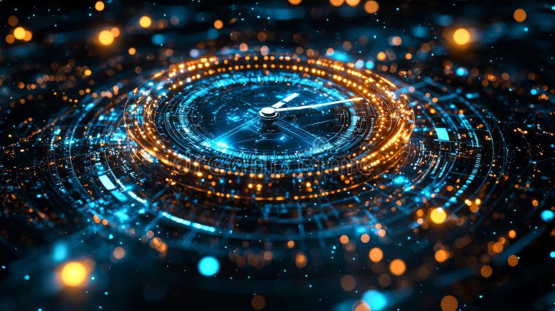 A Modern Presentation Design Featuring a Blue Digital Clock on a ...