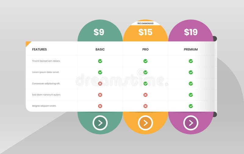 Modern Pricing Comparison Table with Check Mark and Abstract Shape for ... Modern Pricing Comparison Table with Check Mark and Abstract Shape for ...