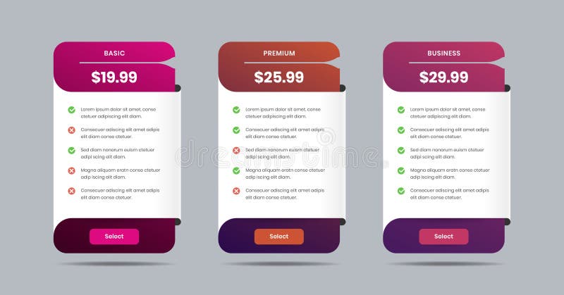 Modern Pricing Comparison Table for Product or Business Service ...