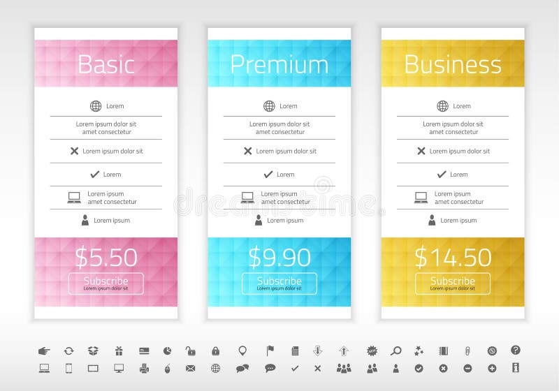 Modern Pricing List with 3 Options in Turquoise, B Stock Vector ...