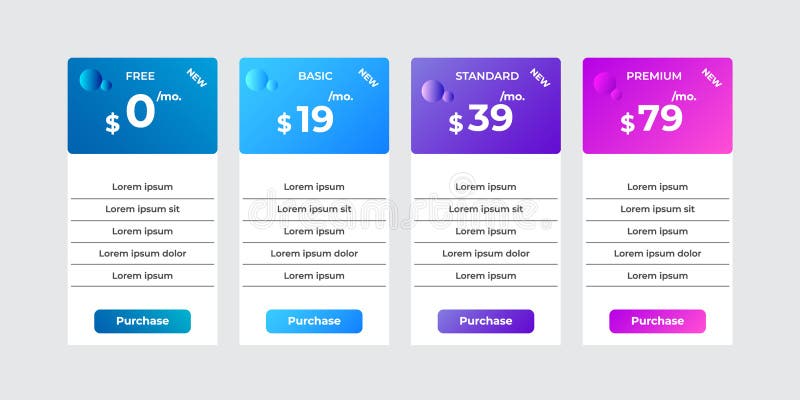 Modern Pricing Plans Template Elements Vector. Isolated Pricing or ...