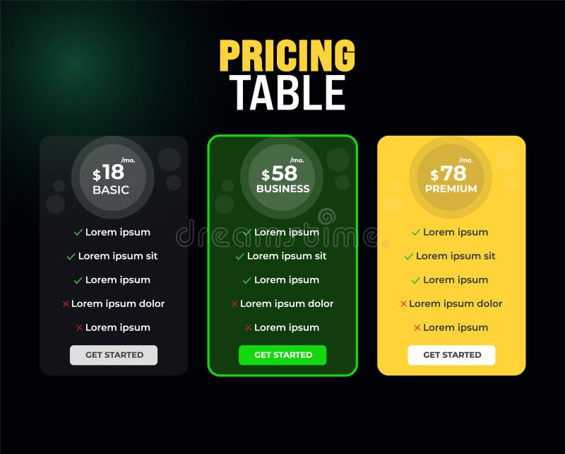 Modern Pricing Plans Template Elements Vector. Isolated Pricing or ...