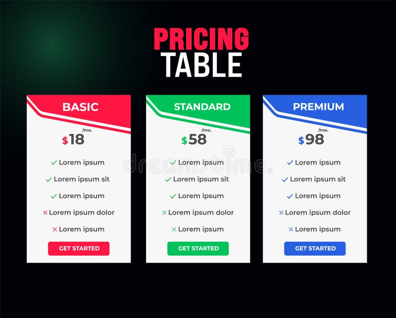 Modern Pricing Plans Template Elements Vector. Isolated Pricing or ...