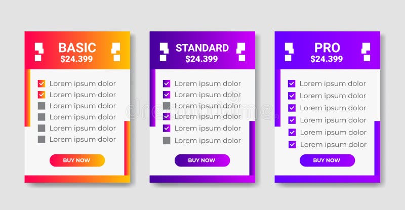 Modern Pricing Plans Template Elements Vector. Isolated Pricing or ...