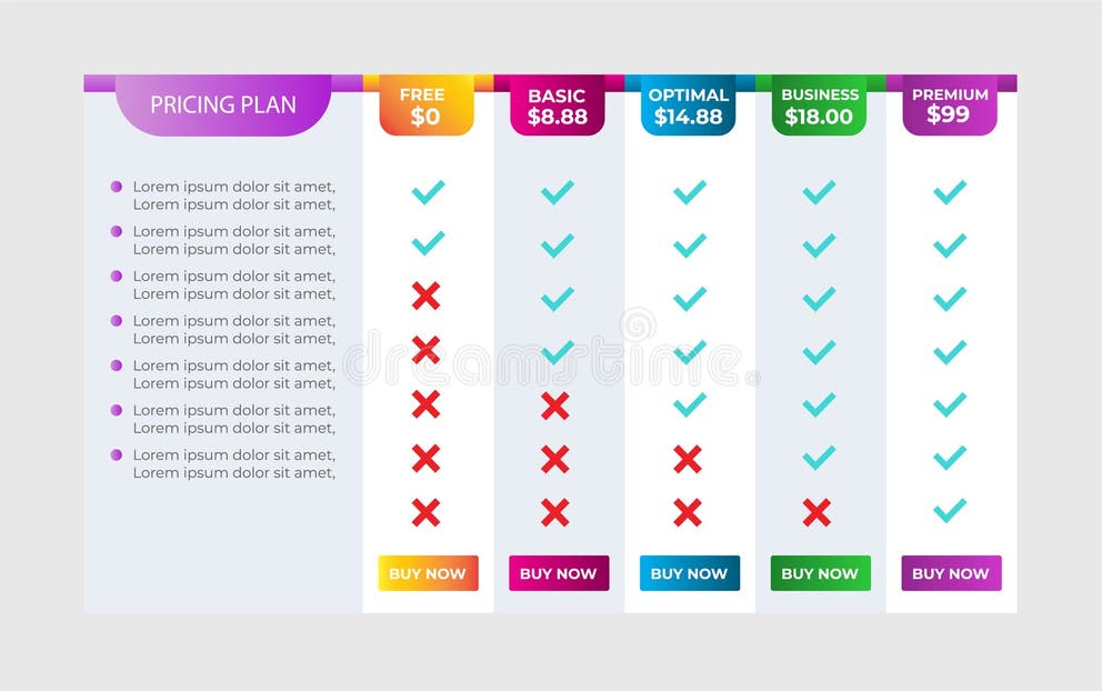 Modern Pricing Plans Template Elements Vector. Isolated Pricing or Subscription Plan for Website ...