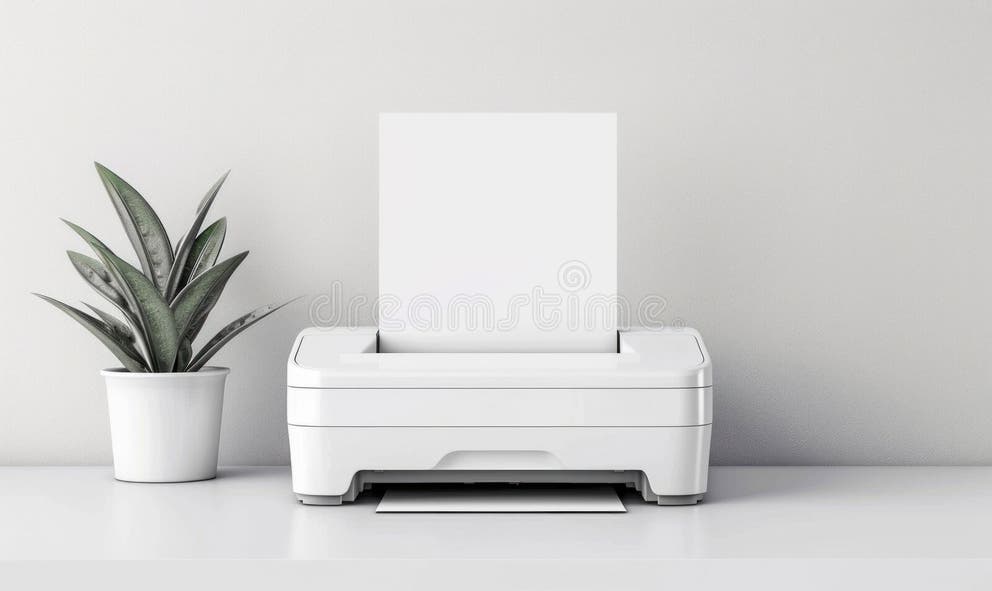 Modern Printer with Blank Paper in Minimalist Setting. Generative Ai ...