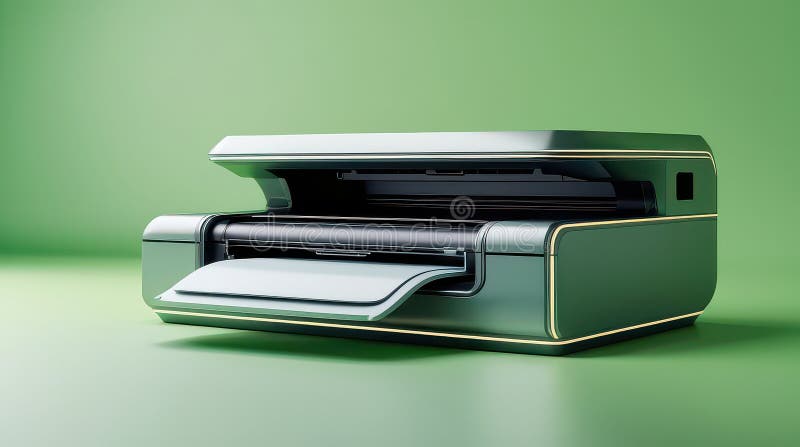 Modern Printer Design Featuring Paper Output on Light Green Backdrop ...