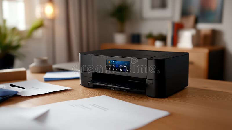 Modern Printer on a Desk with Documents and Office Supplies in a Bright ...