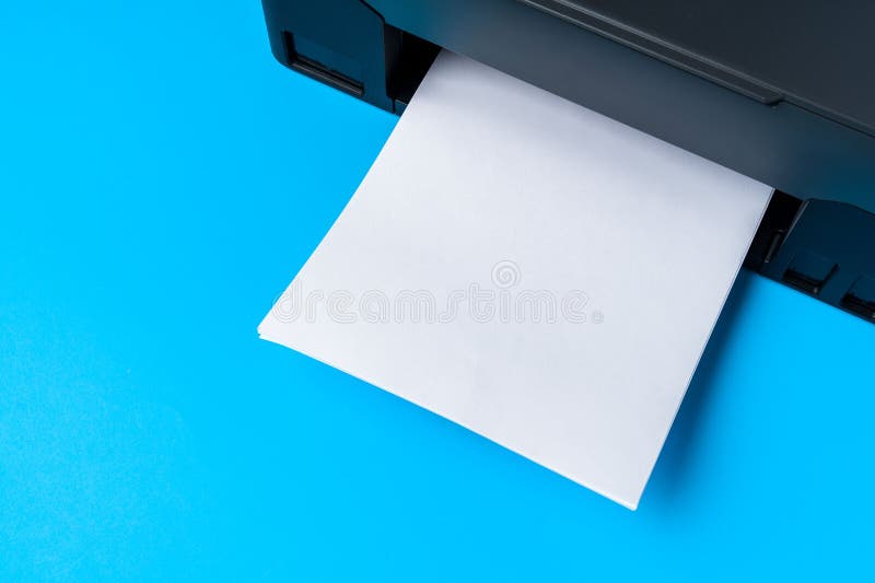 Modern Printer with Paper on Blue Background Stock Image - Image of ...