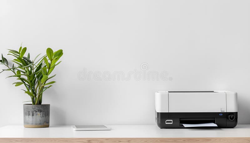 Modern Printer with Paper on Table Near White Wall, Space for Text ...