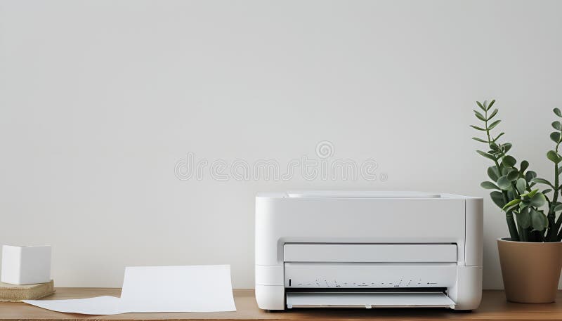 Modern Printer with Paper on Table Near White Wall, Space for Text ...