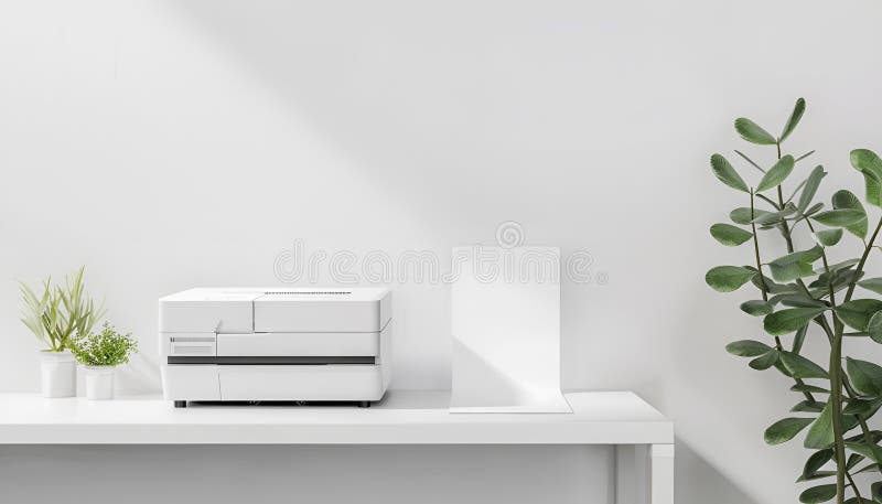 Modern Printer with Paper on Table Near White Wall, Space for Text ...