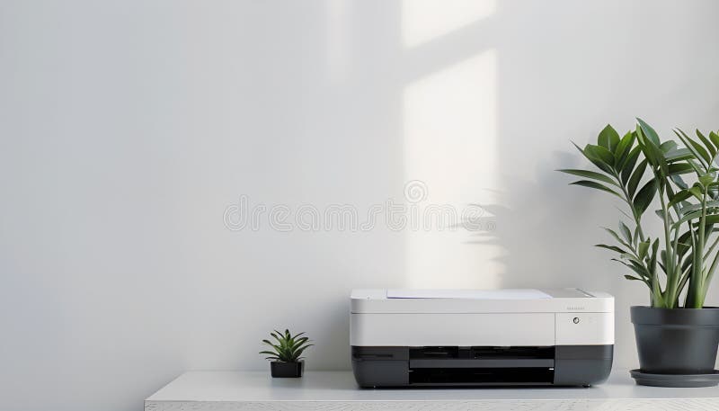 Modern Printer with Paper on Table Near White Wall, Space for Text ...