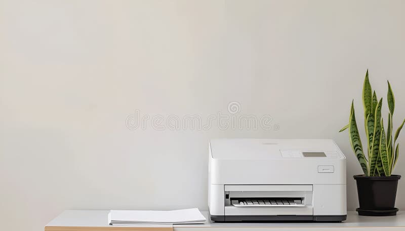Modern Printer with Paper on Table Near White Wall, Space for Text ...