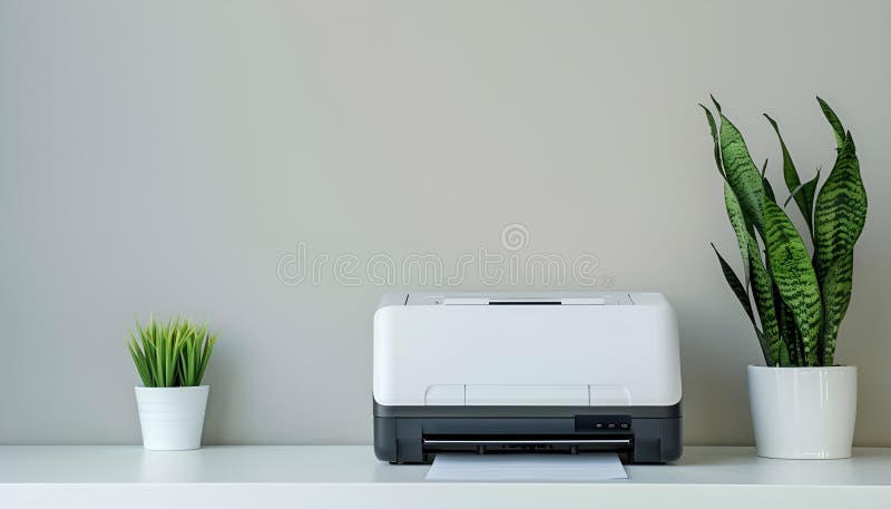 Modern Printer with Paper on Table Near White Wall, Space for Text ...