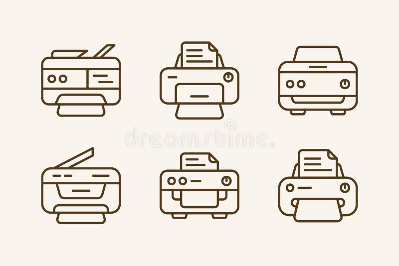 Modern Printer and Photocopy Machine Illustration Line Icon Set Design ...