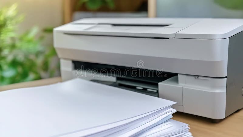 Modern Printer and Stack of Paper on the Table in Office Stock Footage ...
