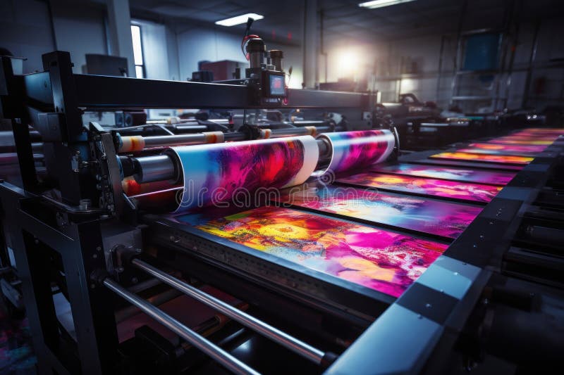 Modern Printing Press with Color Printing. Stock Illustration ...