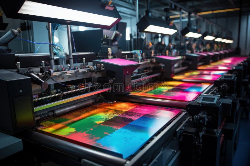 Modern Printing Press with Color Printing. Stock Illustration ...