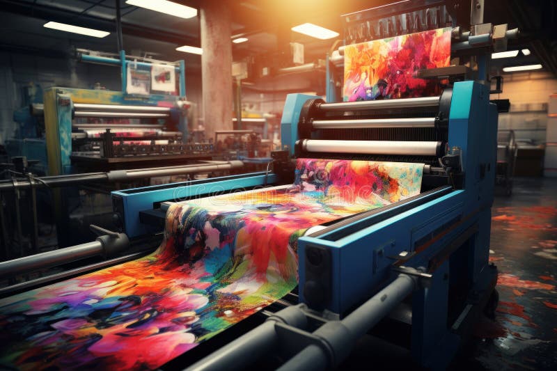 Modern Printing Press with Color Printing. Stock Illustration ...