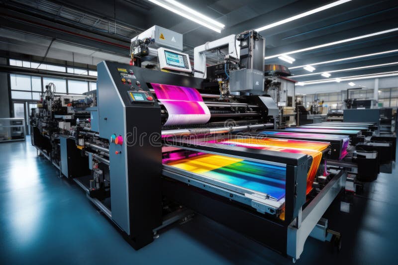 Modern Printing Press with Color Printing. Stock Illustration - Illustration of white ...