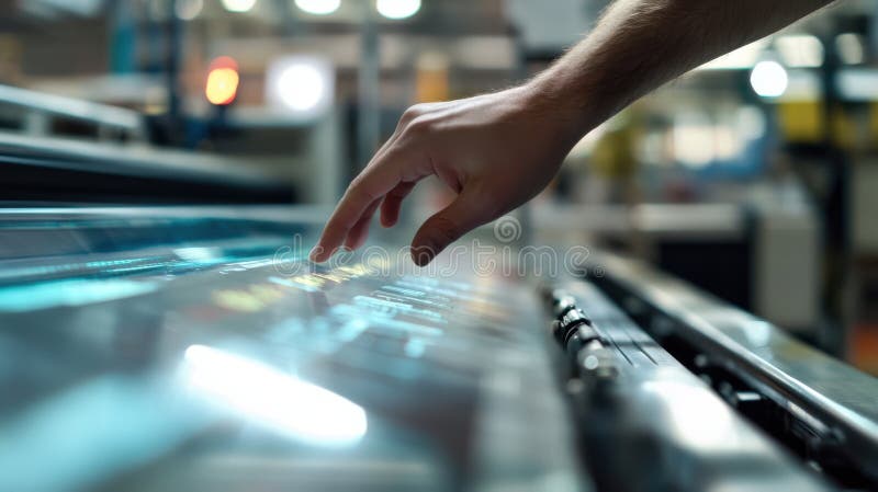 Modern Printing Technology Interaction in Industrial Setting. Conveyor ...