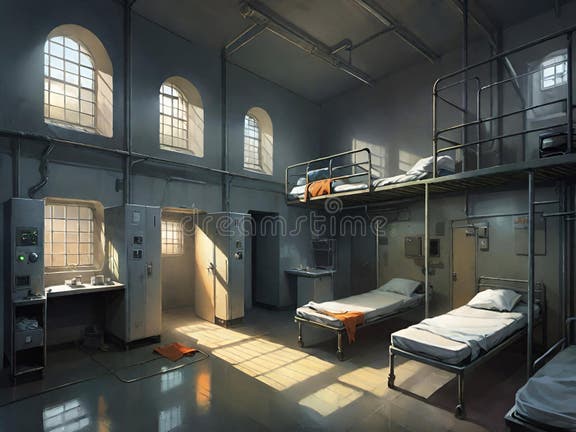 Modern Prison Interior with Empty Room. Empty Prison Interior Stock ...