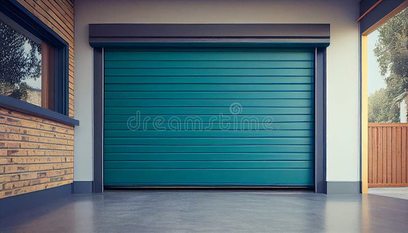 Modern Private Garage. Garage Gate with Automatic Roller System Stock Illustration ...