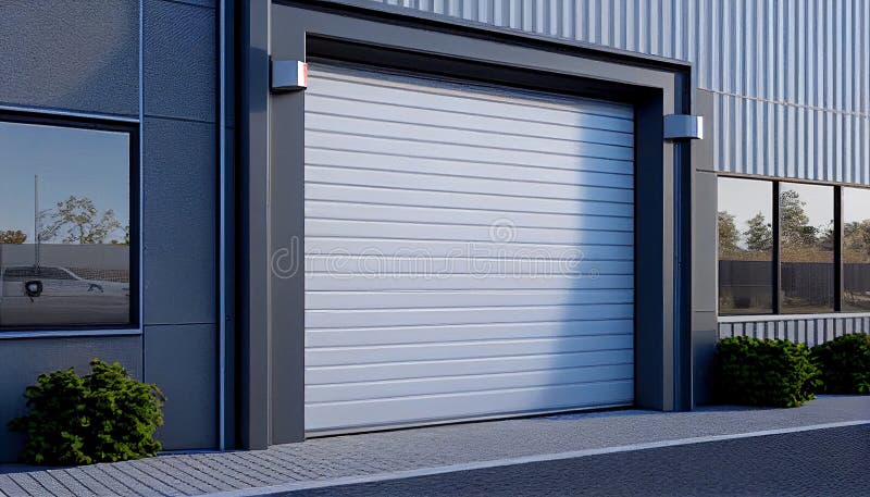 Modern Private Garage. Garage Gate with Automatic Roller System Stock ...