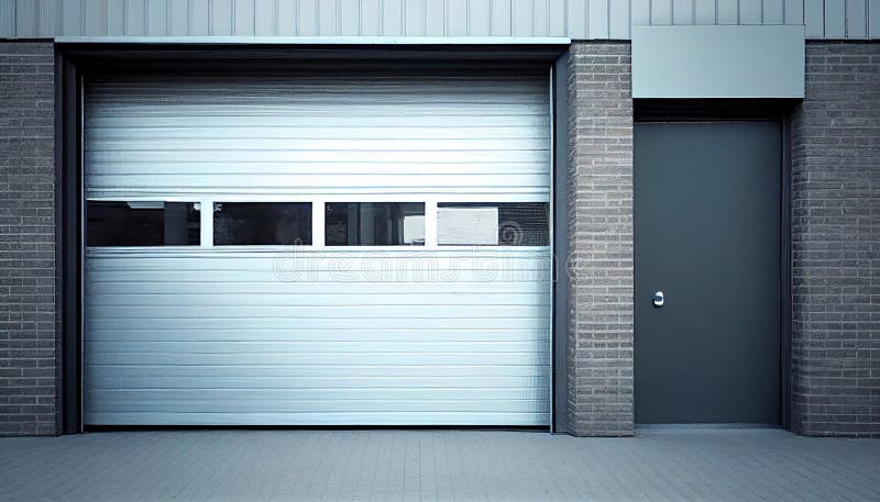 Modern Private Garage. Garage Gate with Automatic Roller System Stock ...