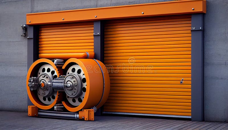 Modern Private Garage. Garage Gate with Automatic Roller System Stock ...