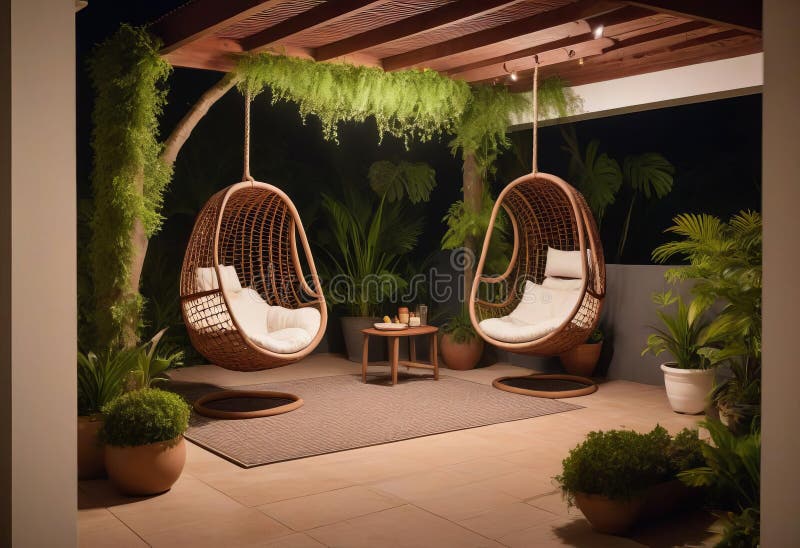 A Modern Private House Terrace with a Comfortable Swing Chair Stock ...