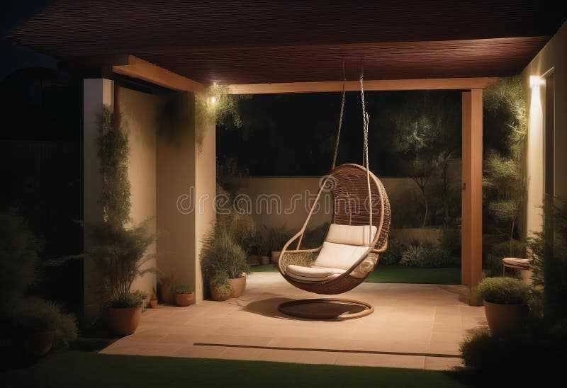 A Modern Private House Terrace with a Comfortable Swing Chair Stock ...