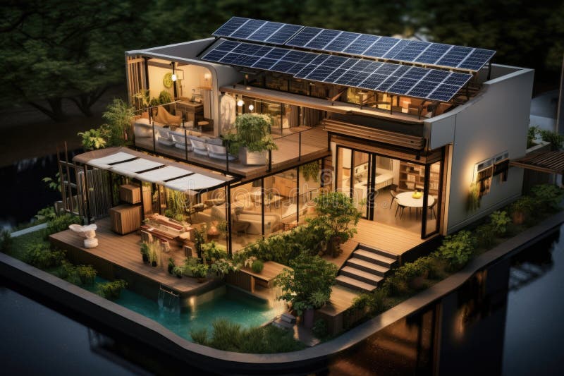 Modern Private House with a Terrace in the Forest Stock Illustration ...