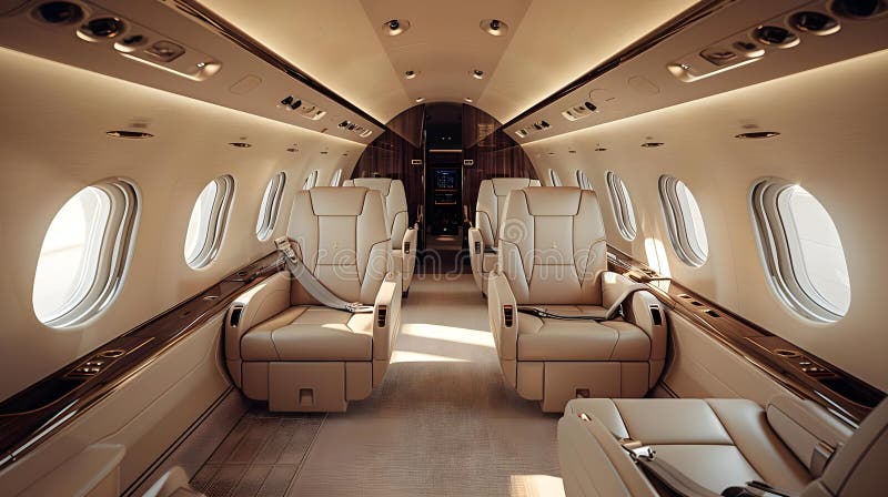 Modern Private Jet Interior with Elegant Leather Seating.. Concept ...
