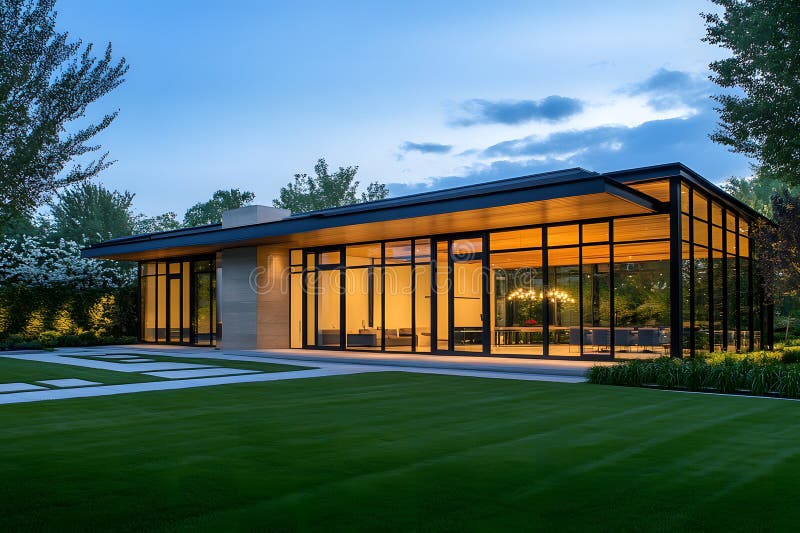 Modern Private Residence with Large Glass Windows and Open Space for ...