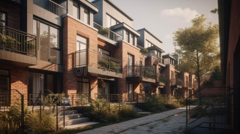 Modern Private Townhouses in the City. Generative AI Stock Illustration ...