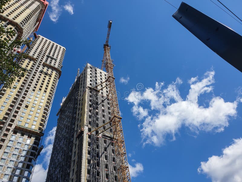 Modern Process of Skyscraper Site Construction or Tall Buildings on ...